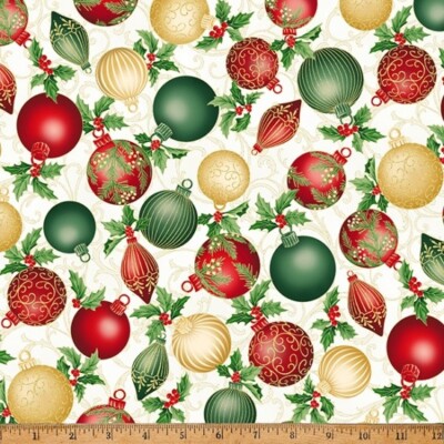 Christmas Splendor By Hoffman Fabrics - Natural/Gold Ornaments #W7781 ...