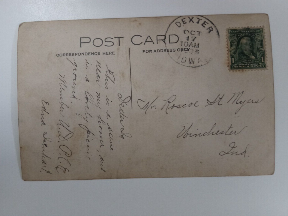 DEXTER IA IOWA REAL PHOTO RP POSTCARD 1908 HANGING ROCK FORD POND ...