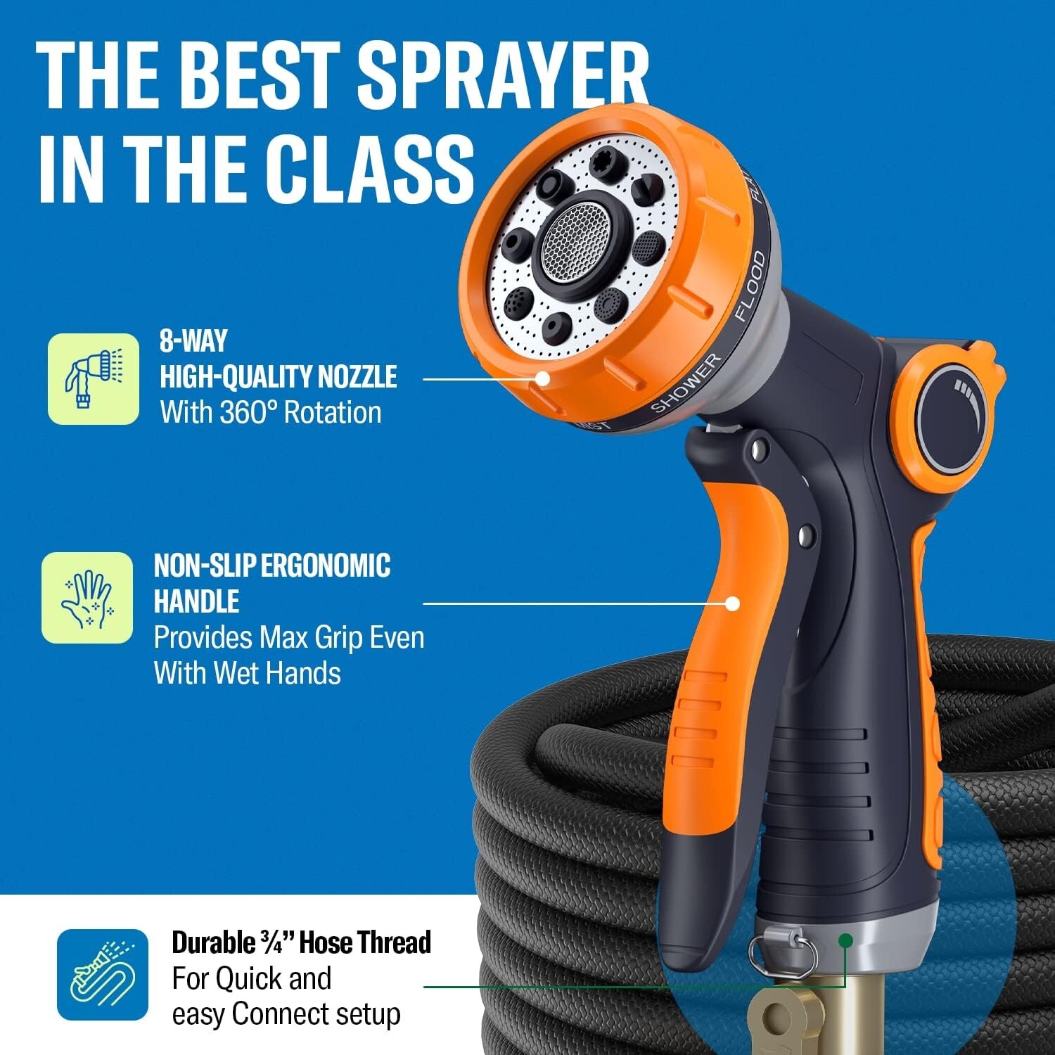 Garden Hose with Sprayer Custom Length No Kink Leakproof 50 FT Sprayer ...