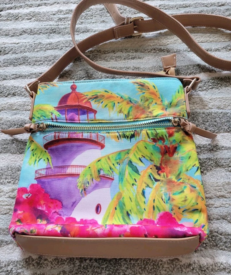 Ellen Negley Canvas Tropical Lighthouse Vibrant Colors Crossbody ...