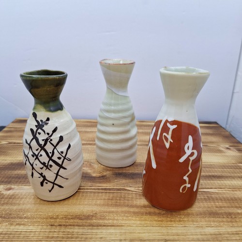 X3 Lot Japanese Asian Sake Stoneware Pottery Carafes Soy Sauce Pitchers ...