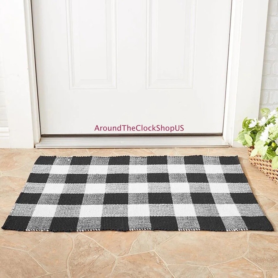 Buffalo Check Accent Layering Rug Front Door Mat Black White Checkered ...