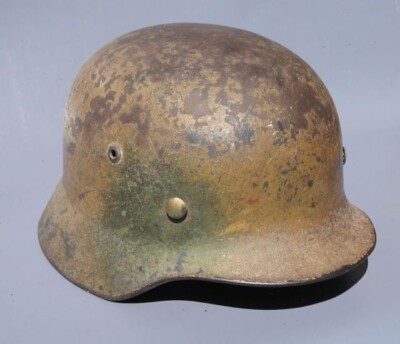 RARE WW2 GERMAN TRI-COLOR CAMO M35 HELMET NAMED BATTLE VETERAN CAMO ...