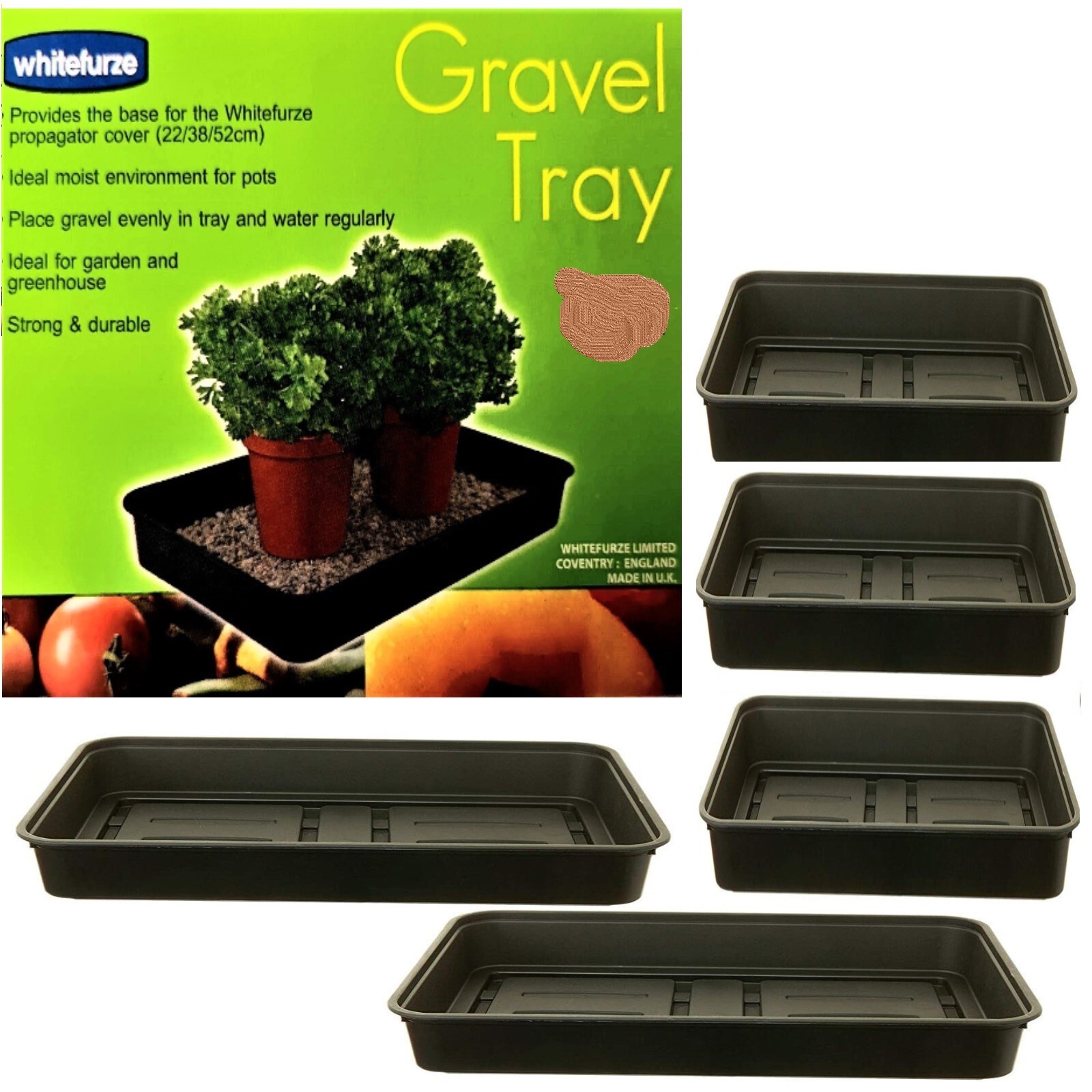 Whitefurze 38cm Gravel Tray Black Strong Plastic Base For Plants ...
