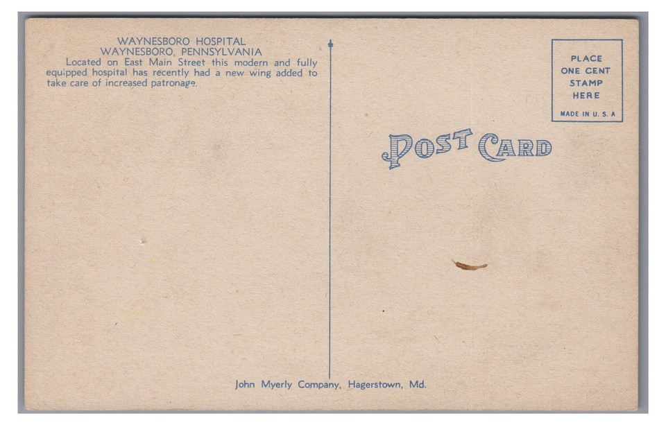 Waynesboro Hospital WAYNESBORO PA Franklin County Pennsylvania Postcard ...