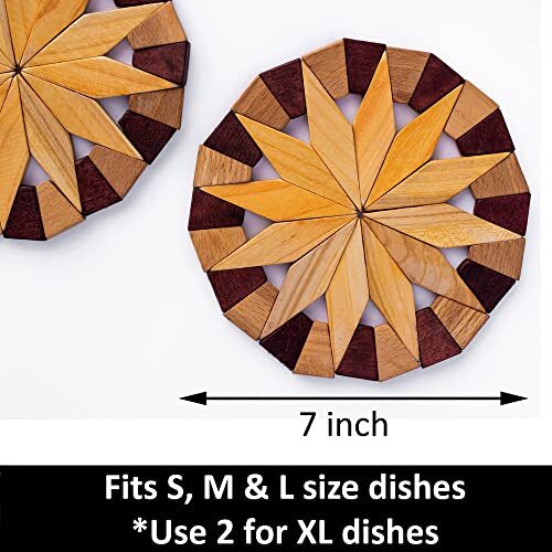 Natural Wood Trivets for Hot Dishes, Table and Kitchen Counter Set of 2 ...