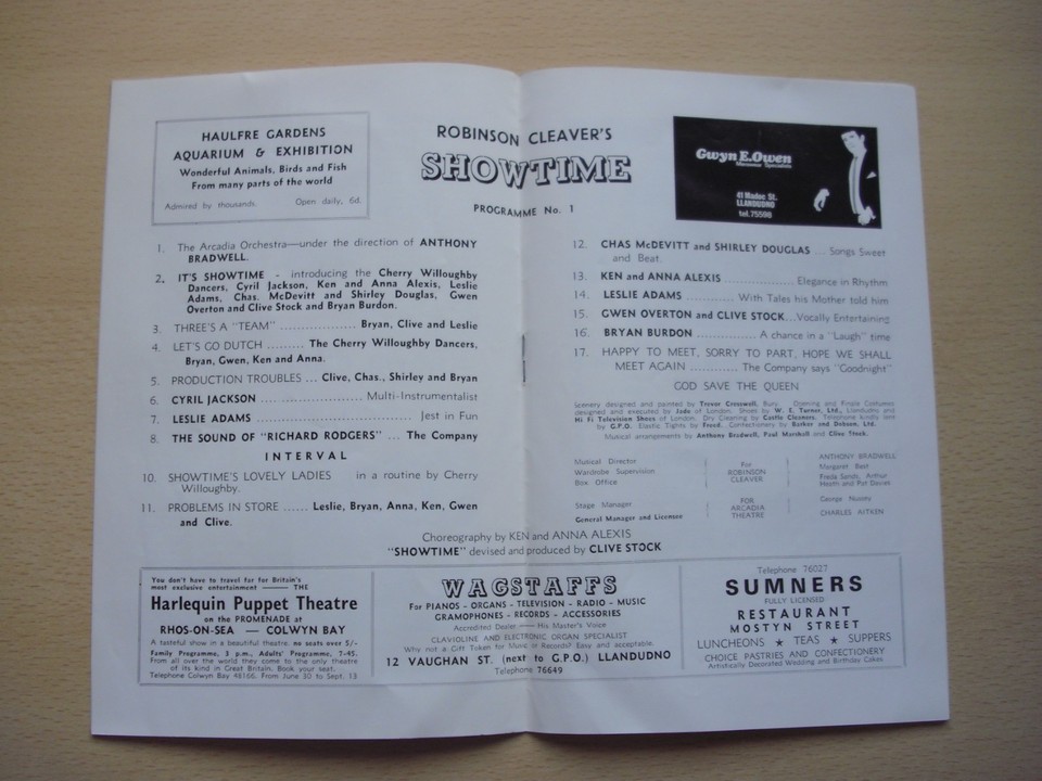 Programme Arcadia Theatre Llandudno Variety Showtime Bryan Burdon 1969 ...