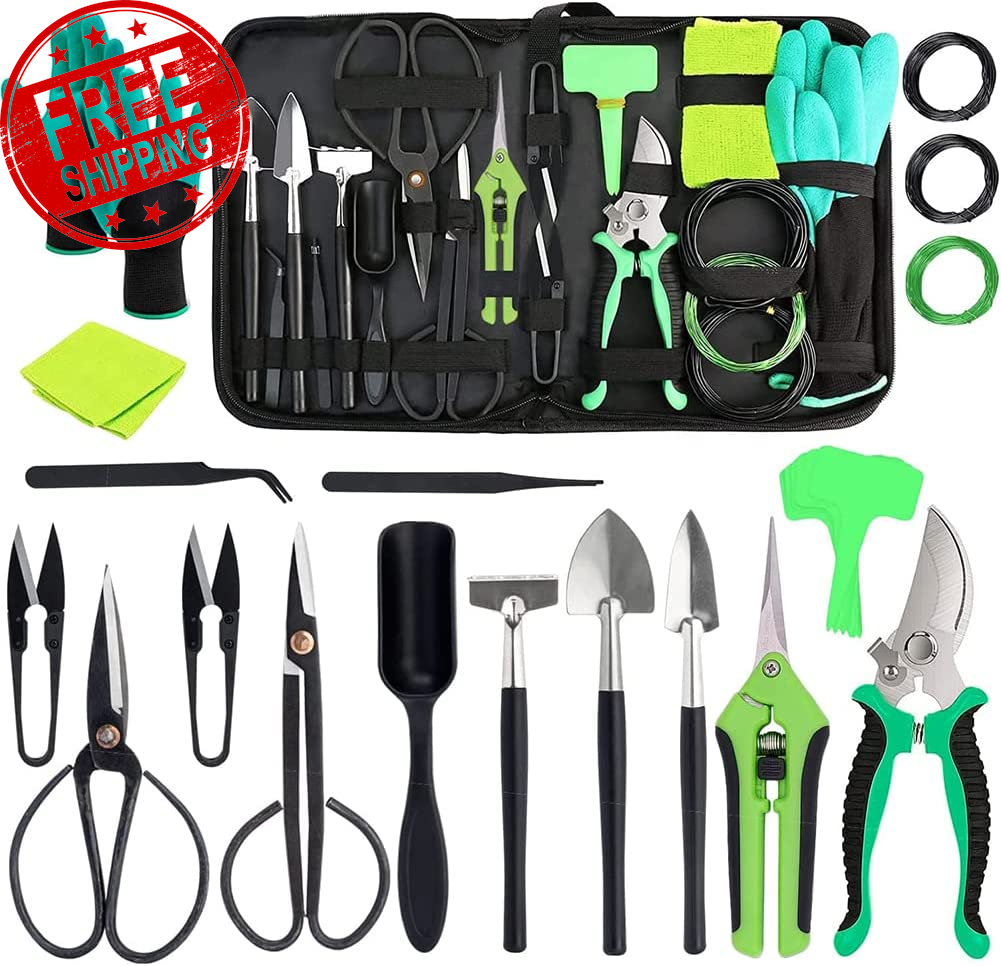 Gardening Bonsai Tools Set, 25 PCS Carbon Steel Indoor Outdoor Plant ...