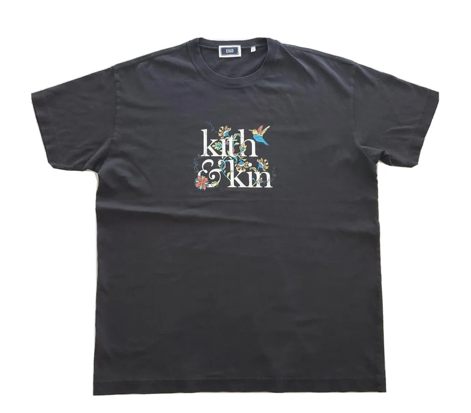 NEW KITH & Kin Hummingbird Flowers Mens Vintage Black Tee Shirt ...