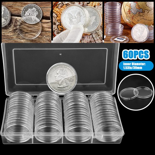 60X Coin Capsules Holder 39mm for 1 OZ Silver or Copper Rounds with ...
