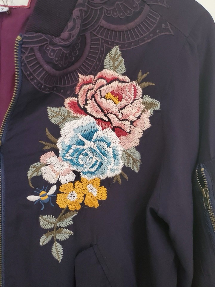 Johnny Was Jacket Women S - Silk Bomber Embroidered Boho Artsy Floral ...