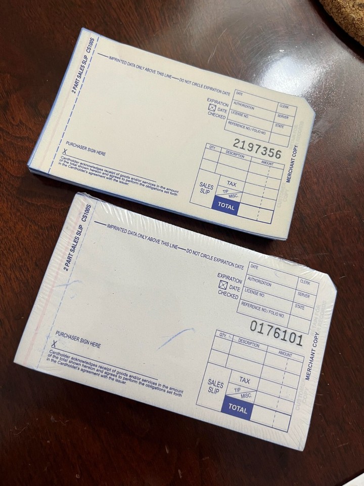 100 SHORT 2 PART Credit Card Manual Imprinter Sales Slip Paper Draft ...