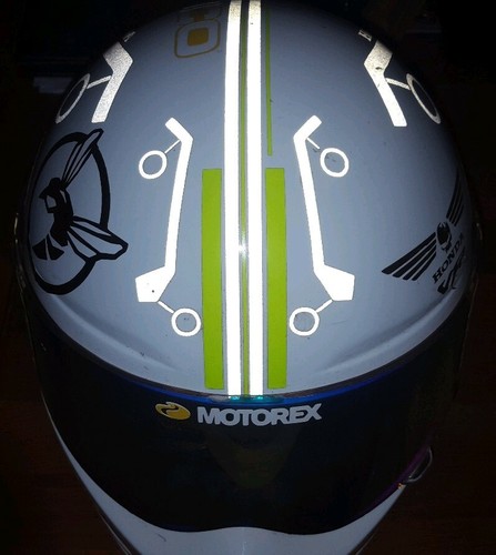TRON STYLE HELMET STICKERS REFLECTIVE DECALS BE SEEN HI VIZ MOTORCYCLE ...