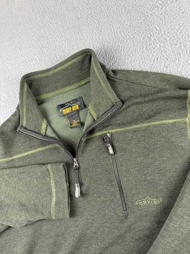 Orvis Sweater Mens M Green Trout Bum Wool Blend 1/4 Zip Fishing Camping ...