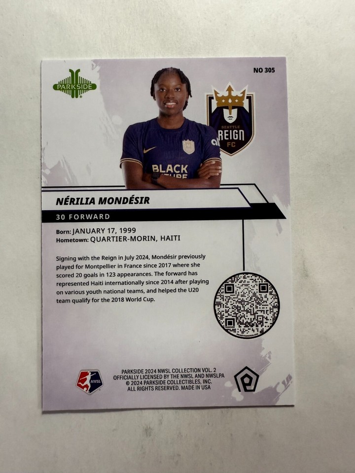 Nérilla Mondésir 2024 Seattle Reign FC #305 Parkside Vol. 2 NWSL Card ...