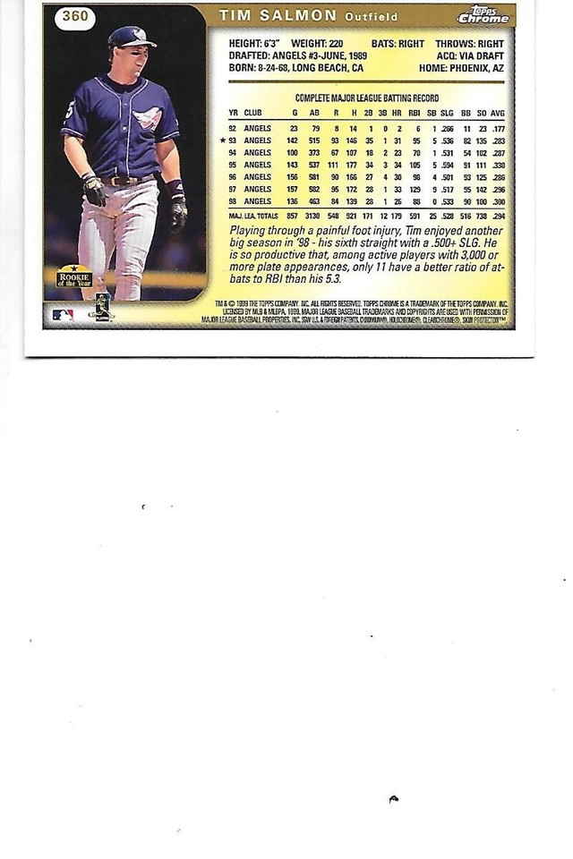 Tim Salmon 1999 Topps Chrome Baseball Card #360 Anaheim Angels | eBay
