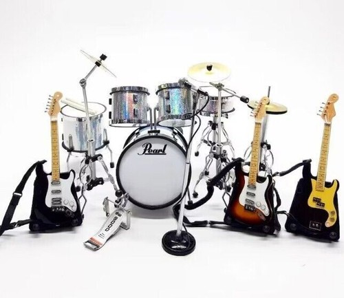 Rock Silver 3Gitar Instrument Miniature Drum Set Musical Display Gift ...