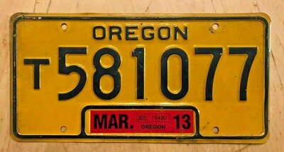 2013 OREGON SEMI TRAILER LICENSE PLATE " T 581077 " OR 13 PRO RATE TRL ...