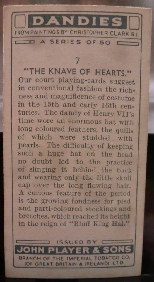 1932 John Player & Sons Dandies - A 15th Century Dandy (The Knave of ...