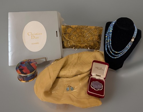 Fashion Vintage Lot Blue Crystal Jewelry Christian Dior Scarf Purse ...