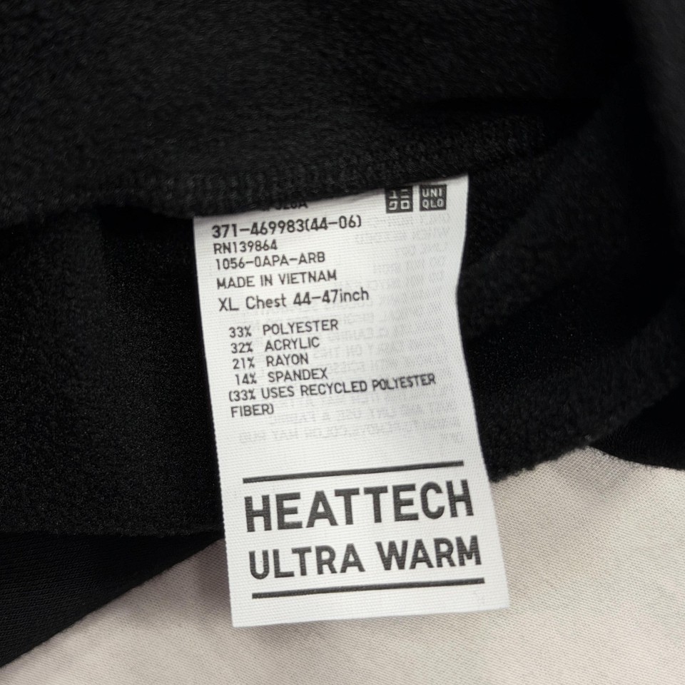 Uniqlo Heattech Ultra Warm Shirt Mens XL Black Long Sleeve Thermal Base ...