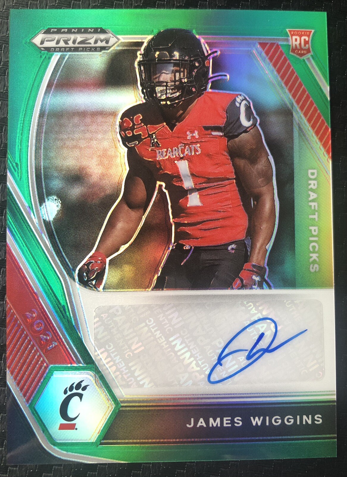 James Wiggins 2021 Prizm Draft Picks Green Rookie Autograph Cincinnati ...