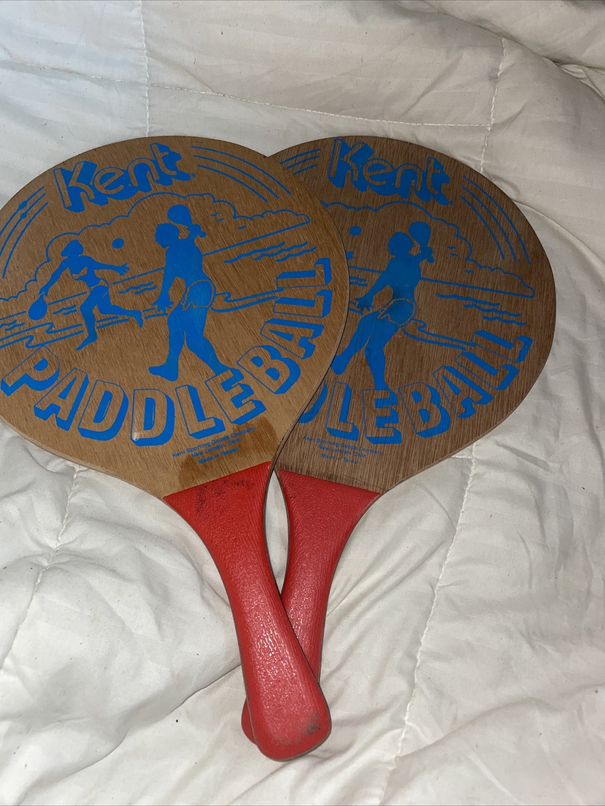 Vintage Beachball Beach Paddle Ball Paddles Set of 2 Wooden Beach Scene ...