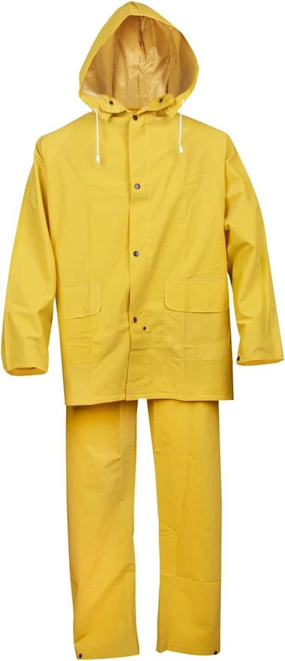 3 Piece Economy .35mm Waterproof PVC RAIN SUIT Safety Rain Jacket Hood ...