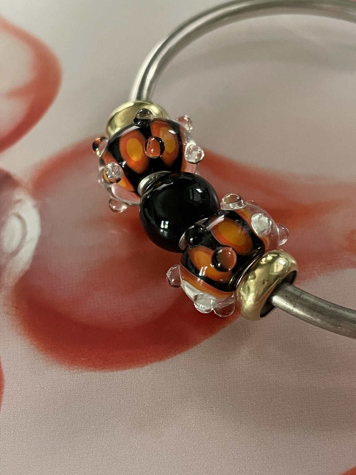 Trollbeads Rare Pair Pumpkin Caterpillar Orange & Black Event Beads New ...