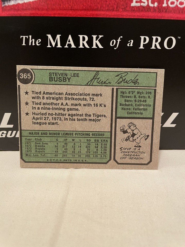 1974 Topps Baseball Card Steve Busby Kansas City Royals #365 EX ...