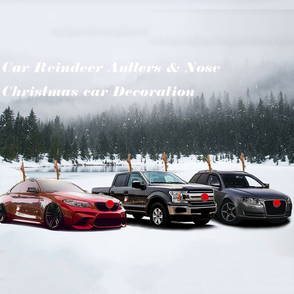 Car Reindeer Antlers & Nose Decorations, Christmas Antlers Car Kit with ...
