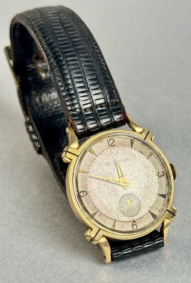 Rare Vintage Bulova 14K Yellow Gold Dial Manual Wind Fancy Lugs Watch ...