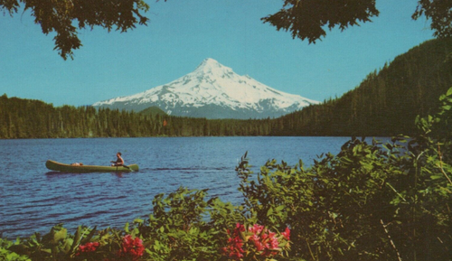 Canoeing on Lost Lake near Majestic Mount Hood Oregon Chrome Vintage ...