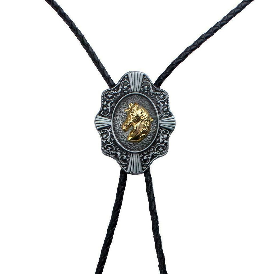 Western Cowboy Bolo Tie Black Stone Obsidian Rodeo Dance Necktie ...