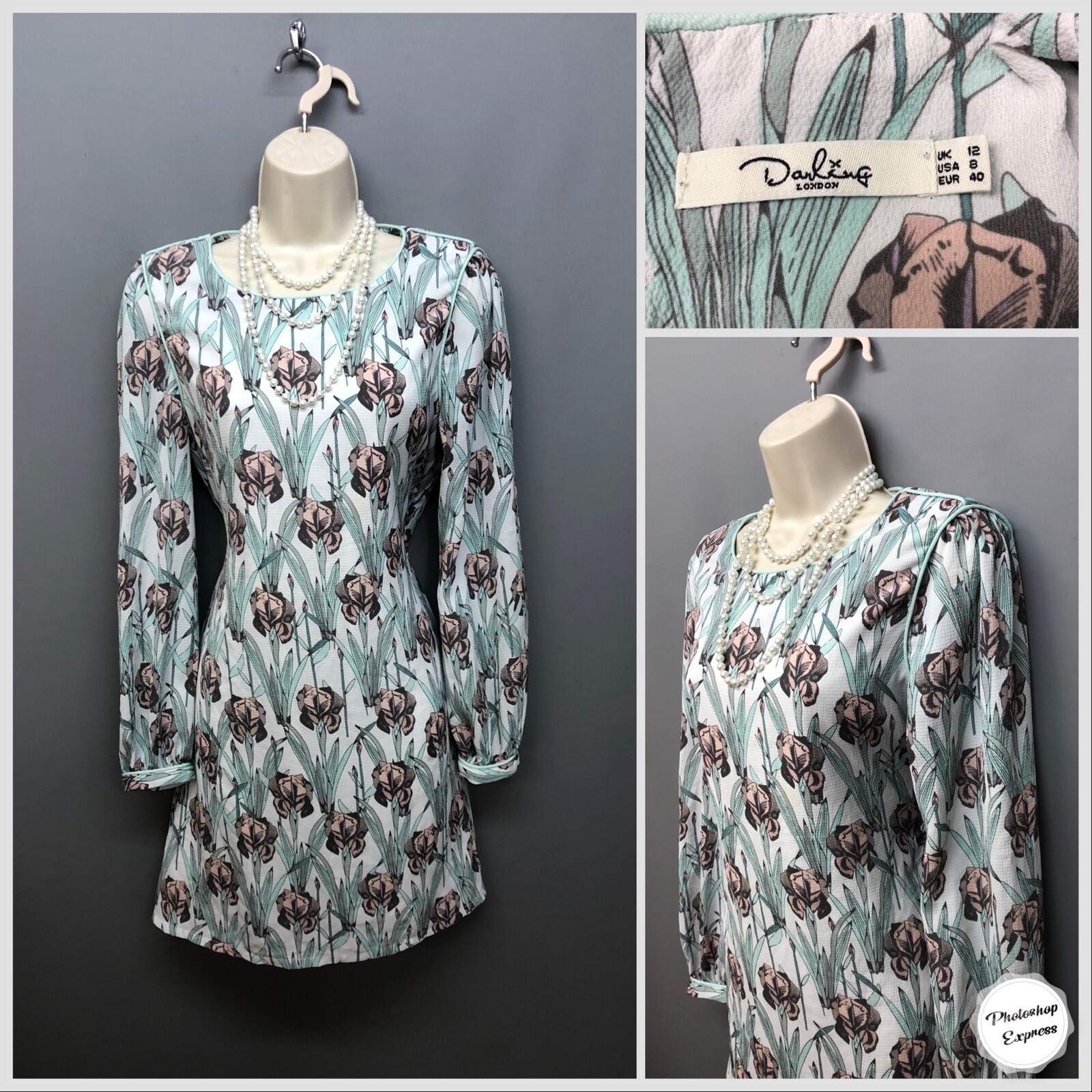 Darling London White Floral Tunic Mini Dress UK 12 EU… - Gem