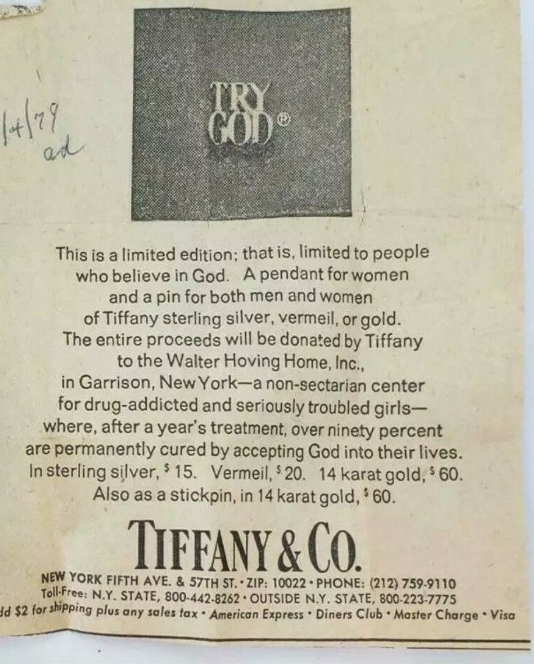 Vtg 1970s Tiffany & Co Sterling Gold Overlay TRY GOD Vermeil Vtg 1970s Tiffany & Co Sterling Gold Overlay TRY GOD Vermeil