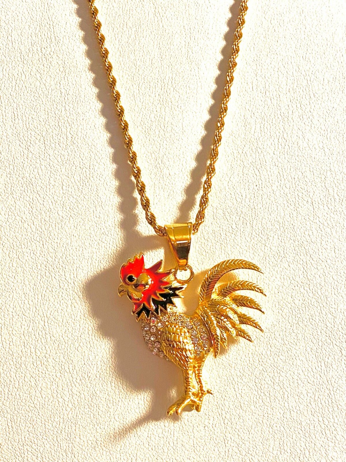 Men's Real Italy 14K Gold Finish Gallo De Oro Chain and Pendant Set ...