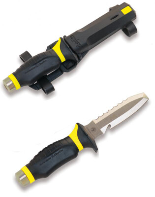 UK Blue Tang Blunt Tip Scuba Diving Dive Knife w/Sheath Straps Yellow ...