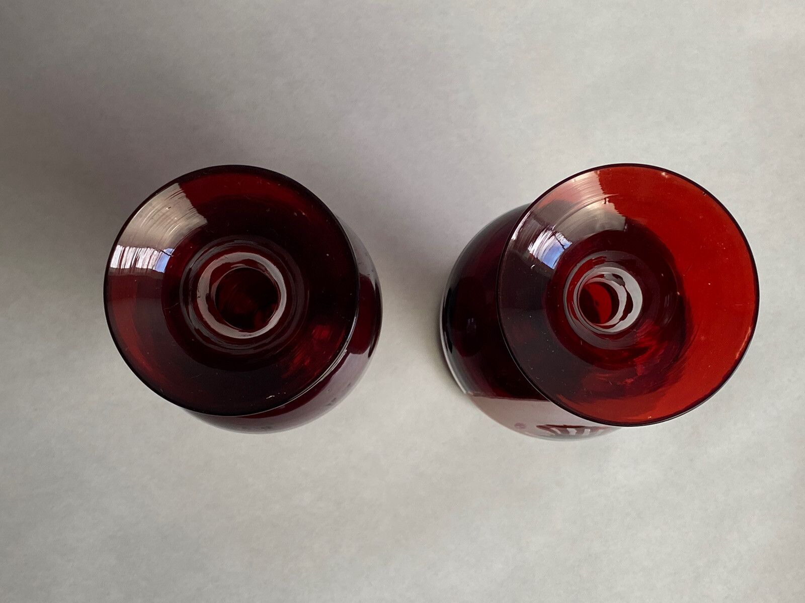 Antique Bohemian Ruby Red Flash Blown Glass Vases Set Pontil Etched ...