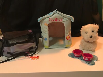 American Girl dog Coconut, house, dog dishes and carrier | eBay