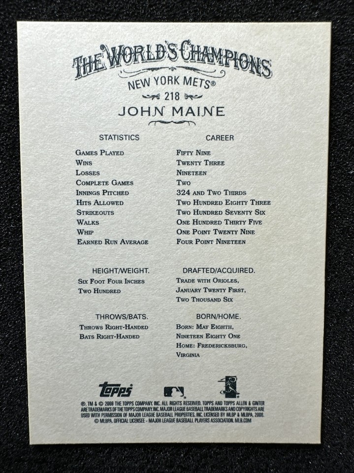 JOHN MAINE #218 2008 Topps Allen & Ginter's QTY New York Mets | eBay