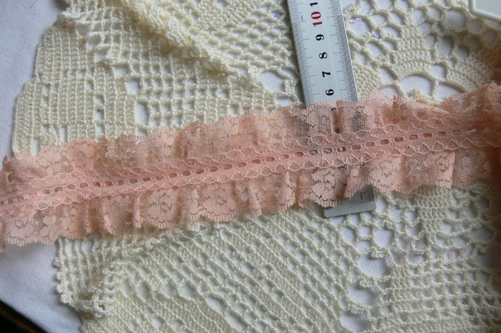 Ribbon 3mm Insert Lace 3 Metre CORAL 55mm Wide Twin Frill Knitting Lace ...