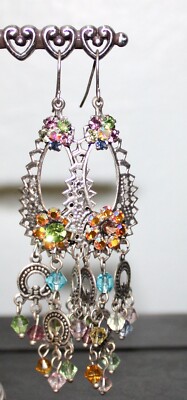 Fancy Colorful Long Rhinestone Earrings | eBay