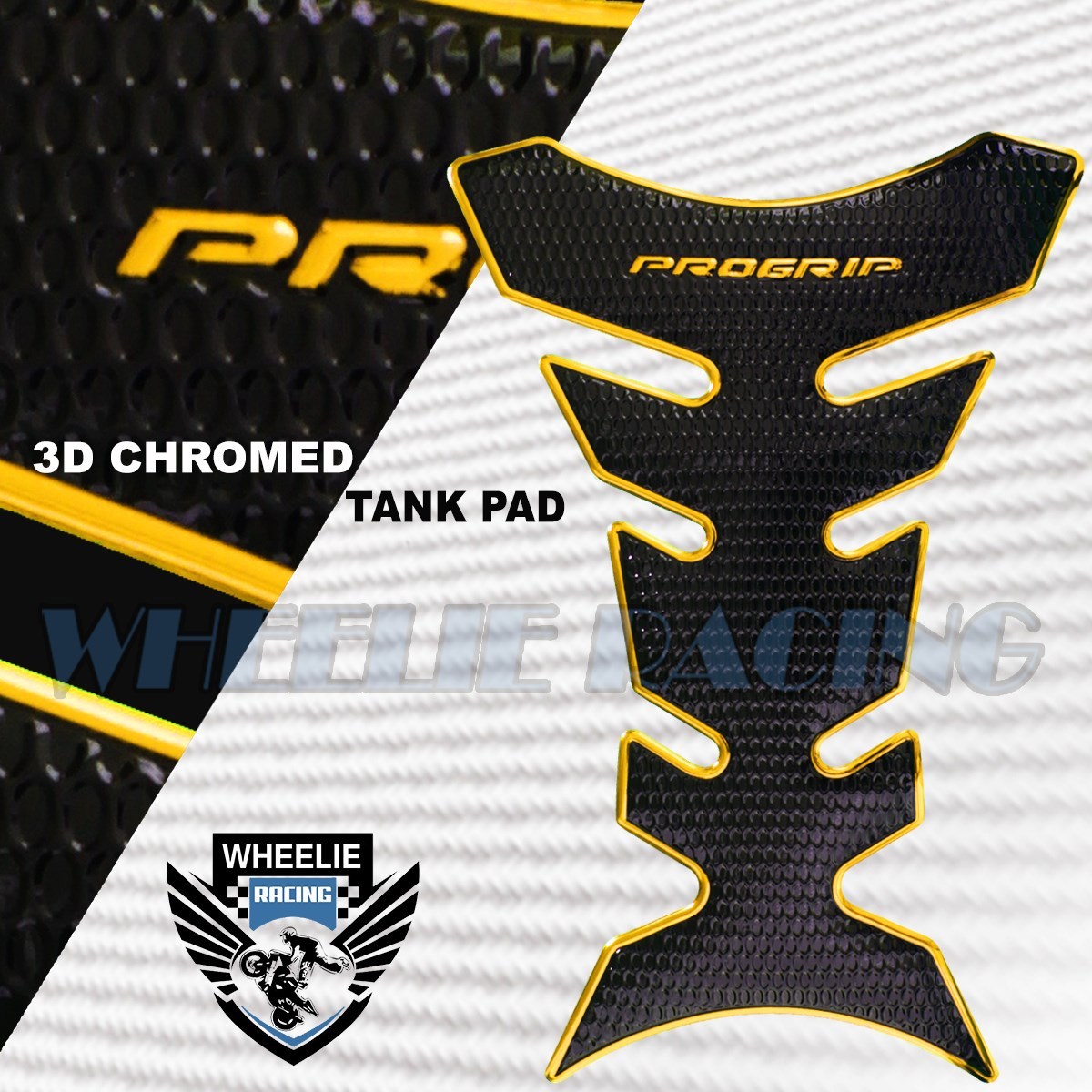 CHROMED GOLD PRO GRIP TANK PAD+CARBON LOOK GAS CAP COVER 04-17 GSXR-600 ...