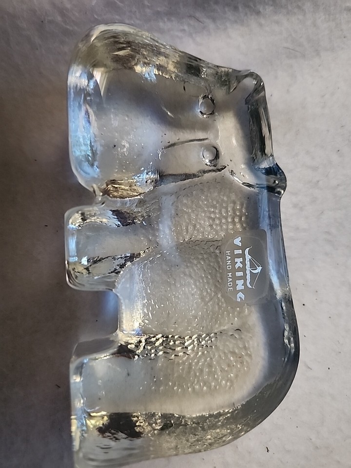 Vtg MCM Hippo Art Glass Paperweight Clear Hippopotamus Lays Flat ...