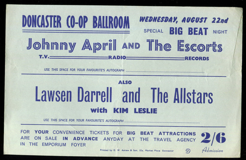 original UK 60's Gig Flyer : JOHNNY APRIL & THE ESCORTS / LAWSEN ...