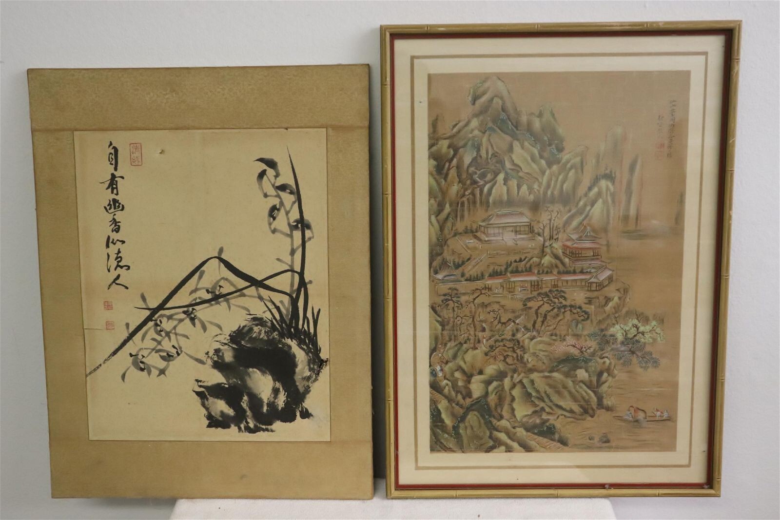 Vintage Chinese Signed Framed Watercolor Ink (lot of 2) Chinese ...