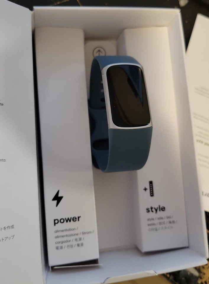 Fitbit Charge 5 Fitness and Health Tracker S & L Size FB421- Steel Blue ...