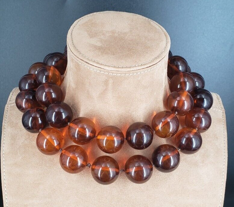 Vintage Root Beer Bakelite 1" Beads 36" Necklace Sim… - Gem