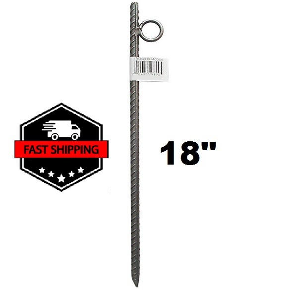 18" Canopy Rebar Stake Rod w/Loop Tie Down Ground Anchor Garden ...